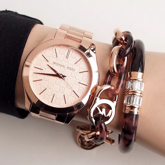 Michael Kors | Accessories | Michael Kors Slim Runway Mk Logo Rosegold ...